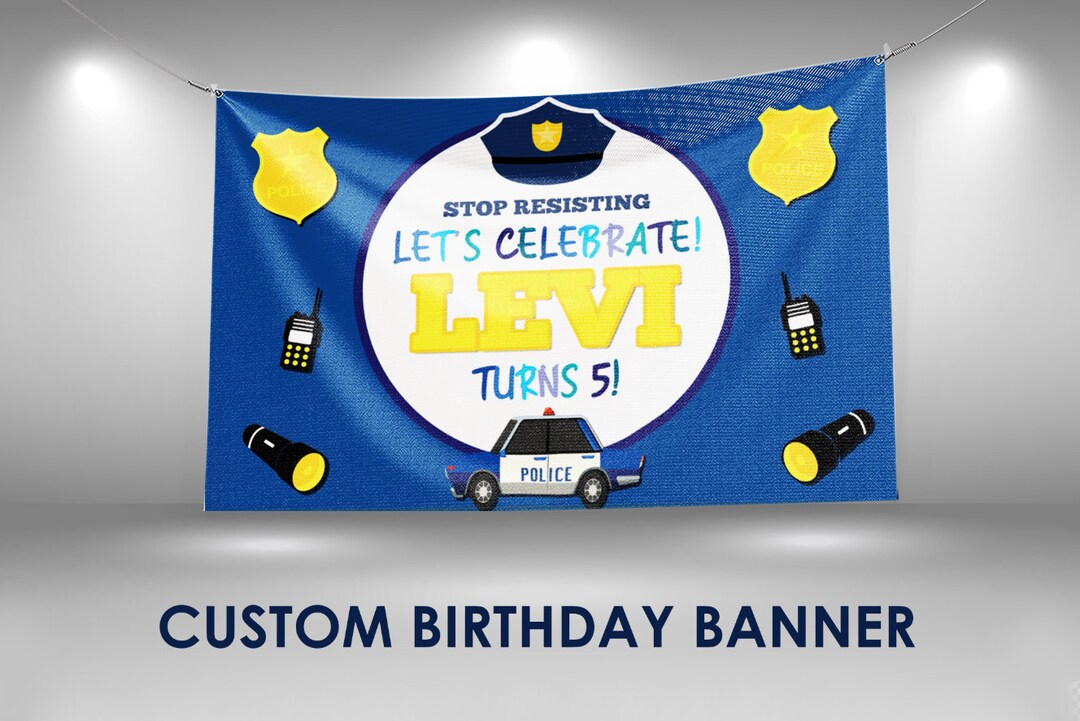 Police Birthday Banner, Police Custom Party Banner, Police Birthday ...