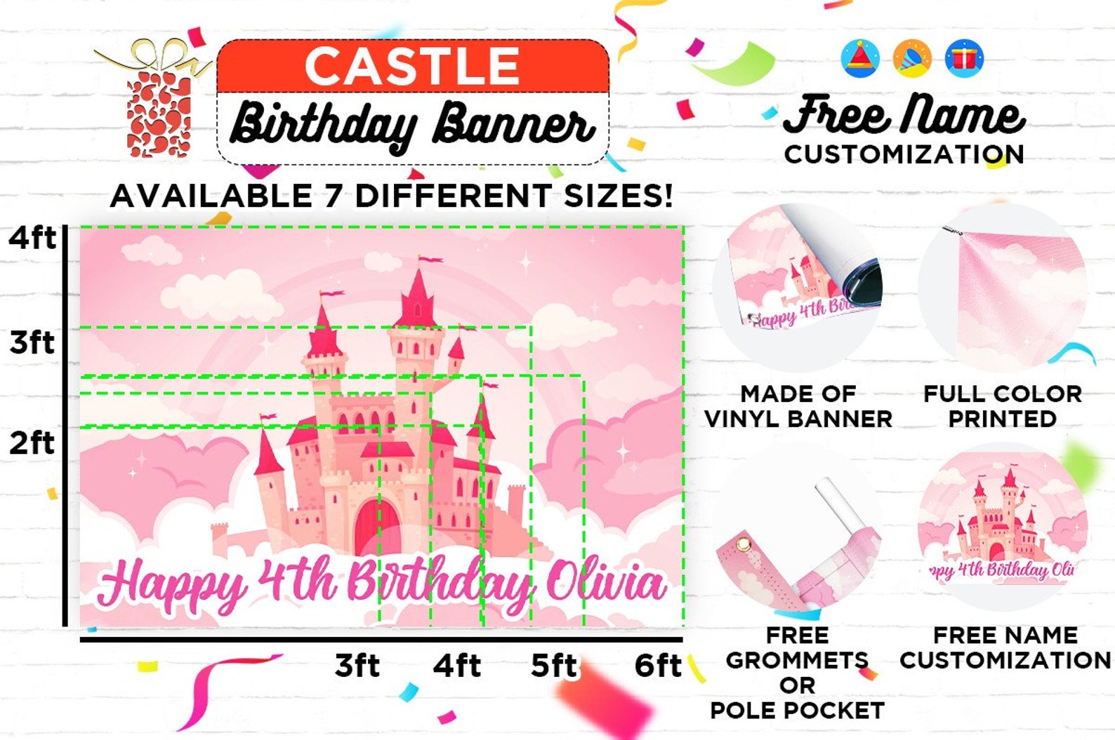 Castle Birthday Banner, Princess Party Decor, Custom Vinyl Banner ...