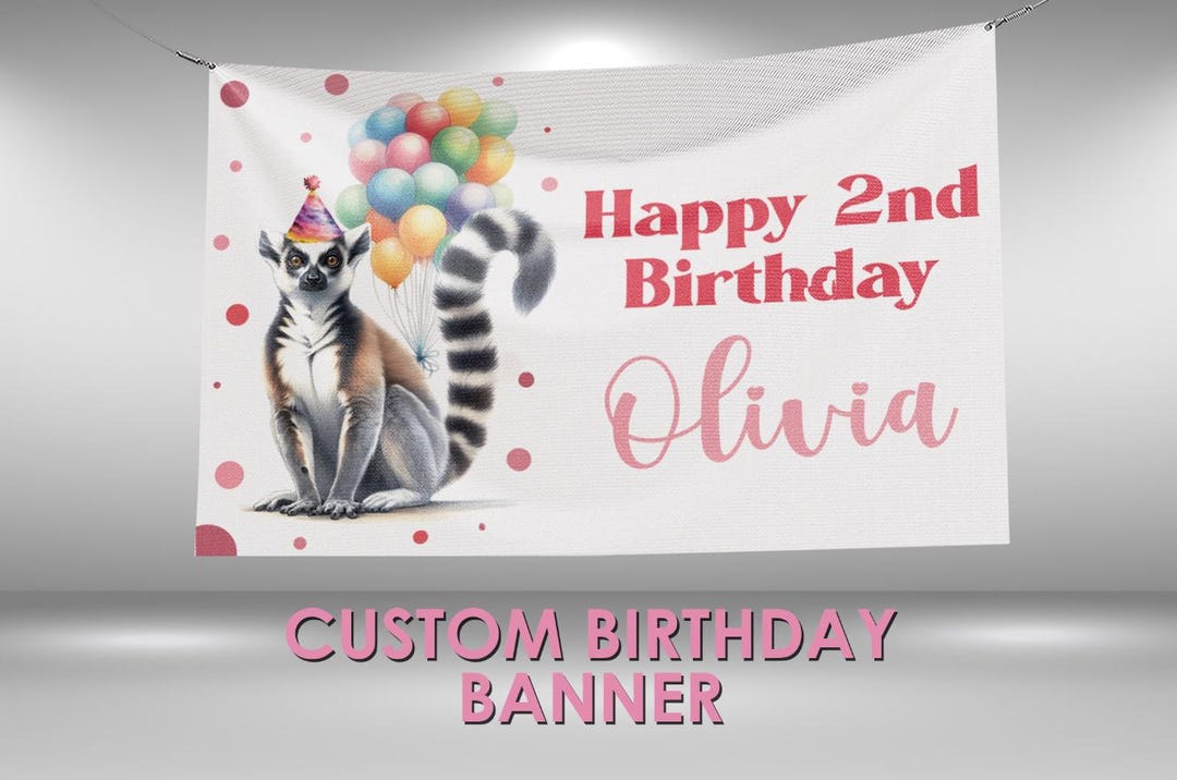 Lemur Birthday Banner, Zoo Animal Birthday Safari Decorations, Lemur ...