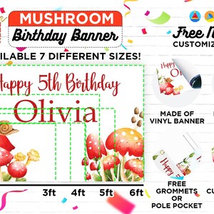 Mushroom Birthday Banner, Mushroom Party Decor, Mushroom Birthday Party ...