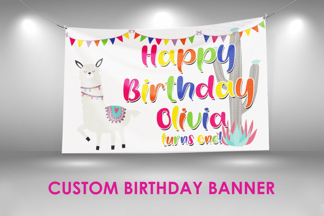 Llama Happy Birthday Banner, Backdrop Party Decor, Custom Vinyl Banner ...
