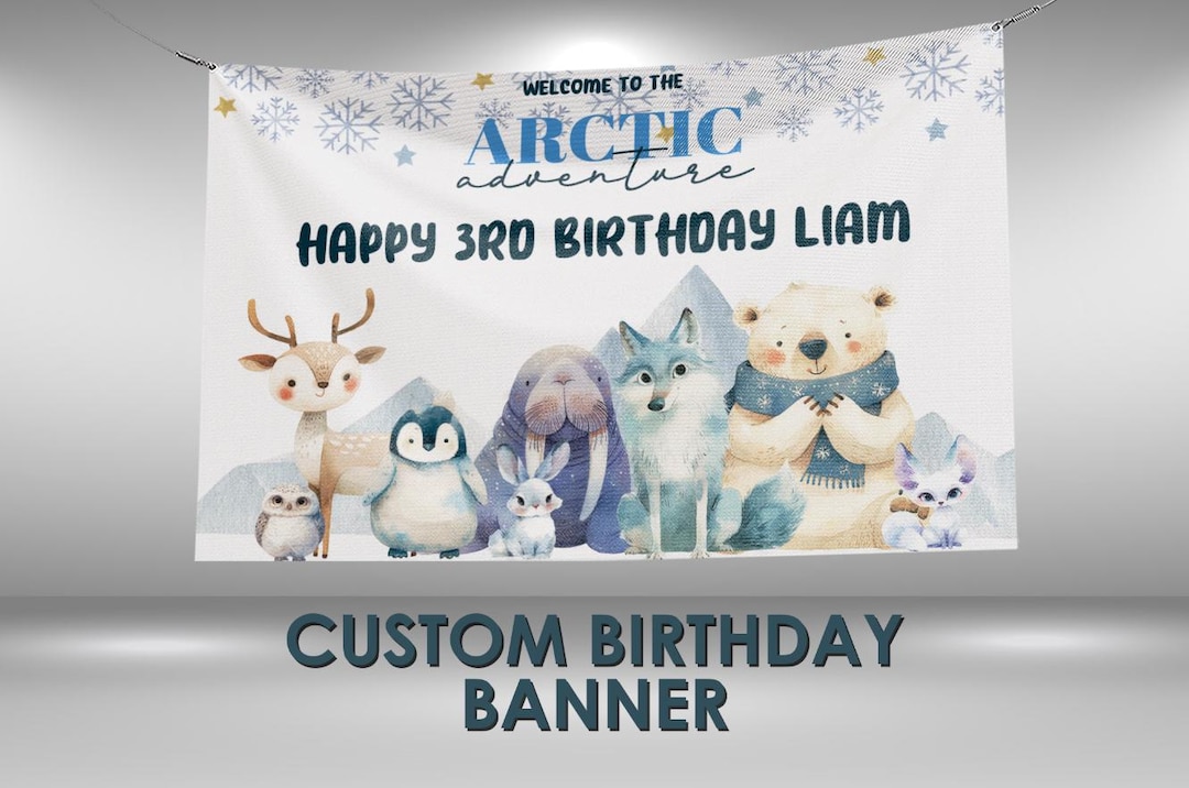 Arctic Birthday Banner, Arctic Party Decorations, Xmas Birthday Vinyl ...