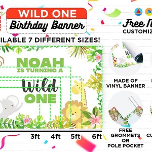 Wild One Safari Birthday Banner, Wild One Party Decorations, Safari ...