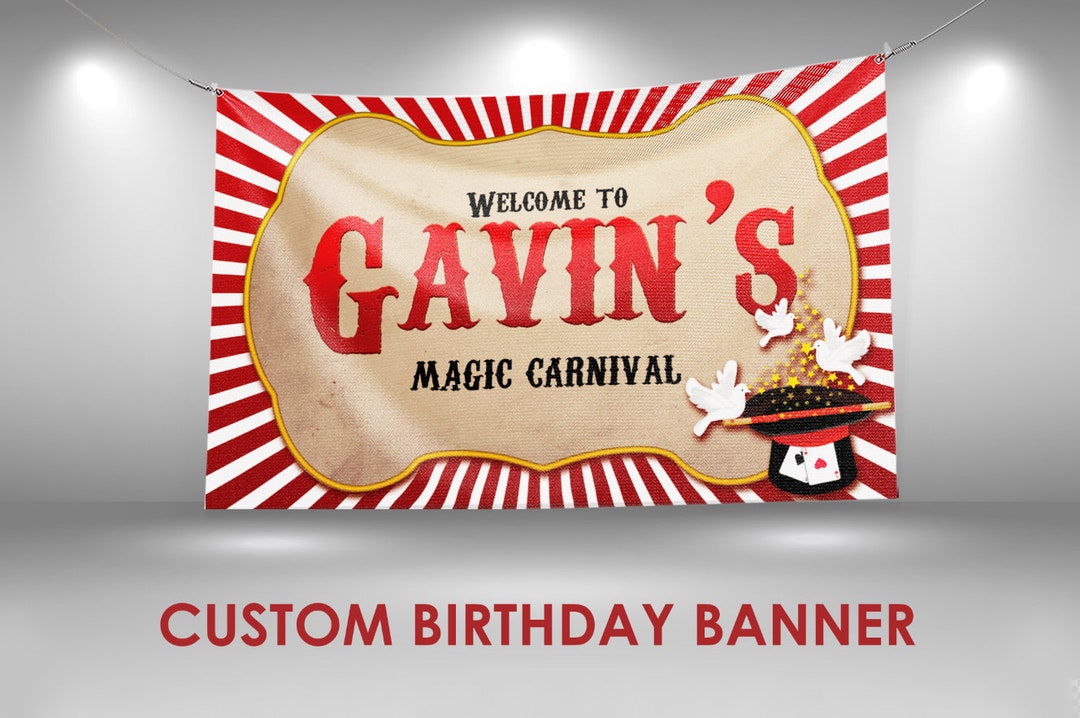 Magic Birthday Banner, Circus Carnival Party, Custom Vinyl Banner ...