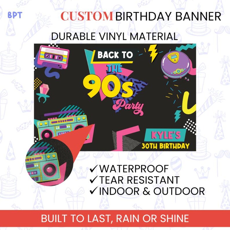 Super 90s Retro Party Banner Printed in Full Color, Personalized ...