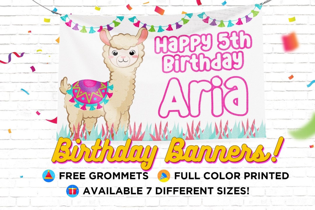 Llama Happy Birthday Banner, Backdrop Party Decor, Custom Vinyl Banner ...