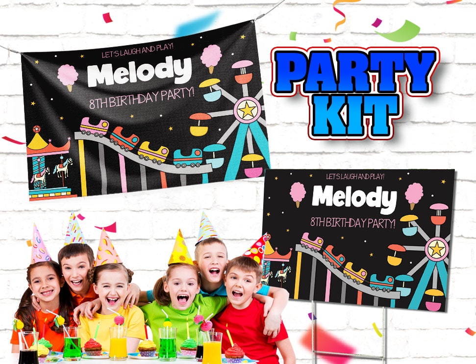 Roller Coaster Birthday Banner, Roller Coaster Party Vinyl Banner ...