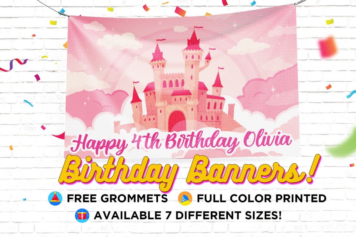 Castle Birthday Banner, Princess Party Decor, Custom Vinyl Banner ...
