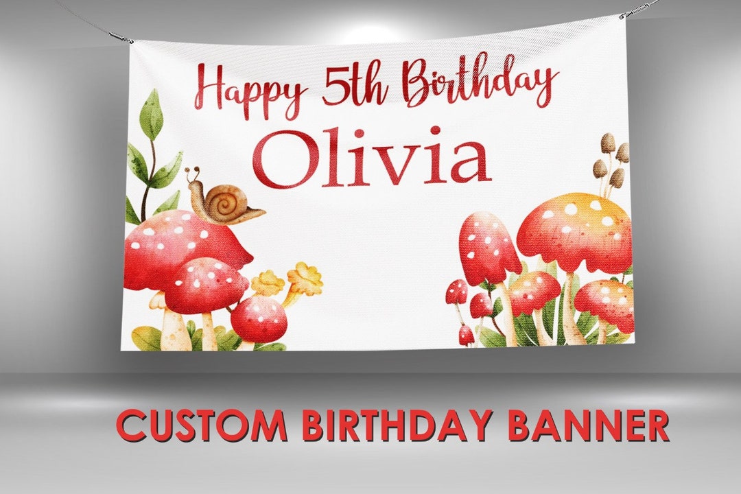 Mushroom Birthday Banner, Mushroom Party Decor, Mushroom Birthday Party ...