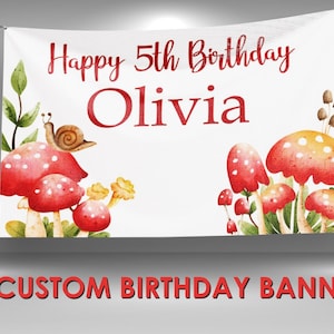 Mushroom Birthday Banner, Mushroom Party Decor, Mushroom Birthday Party ...