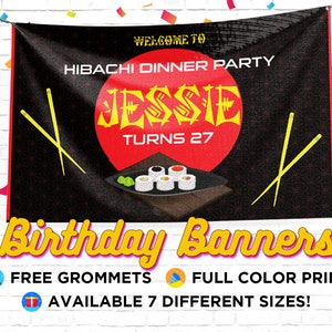 Hibachi Birthday Banner, Hibachi Party Custom Vinyl Banner, Sushi Theme ...
