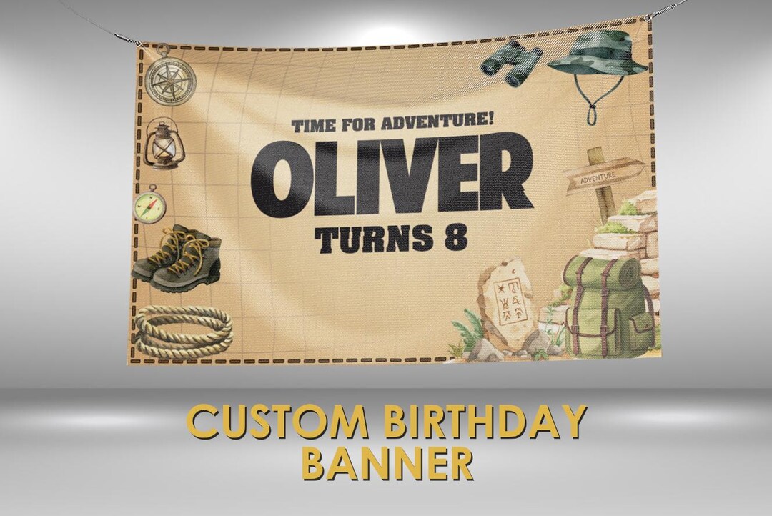 Explorer Adventure Birthday Banner, Jungle Safari Party Decor, Kids ...