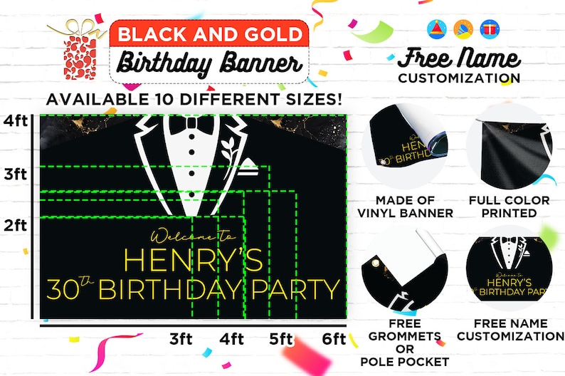 Tuxedo Birthday Banner, Suit Birthday Sign Black and Gold Decorations ...