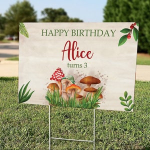 Mushroom Birthday Banner, Mushroom Party Decor, Mushroom Birthday Party ...