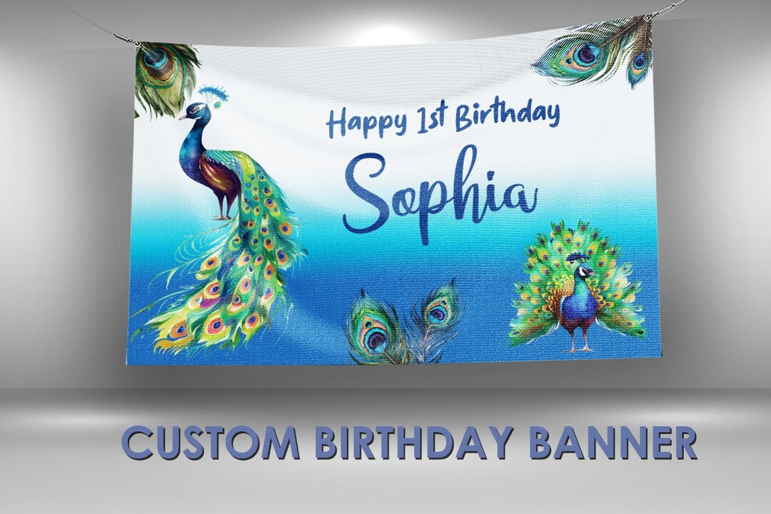 Peacock Birthday Banner, Peacock Decorations Custom Party Banner ...