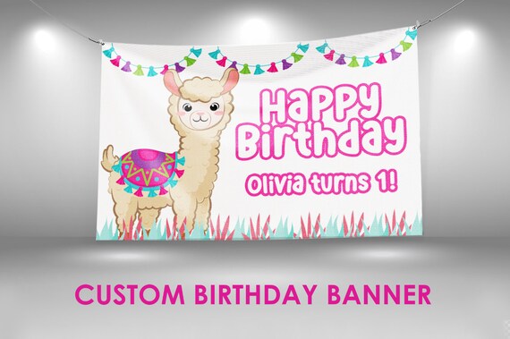 Llama Happy Birthday Banner Backdrop Party Decor Custom | Etsy