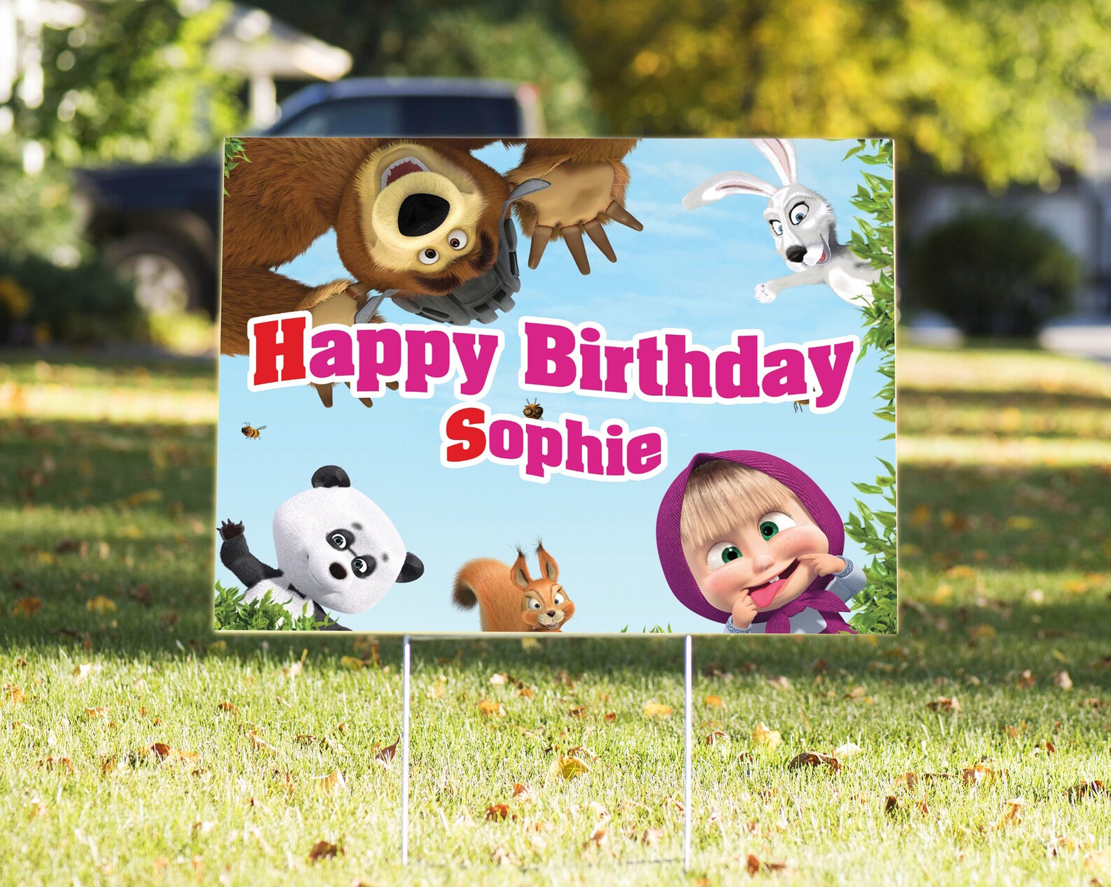 Masha and Bear happy birthday sign outdoor happy birthday | Etsy