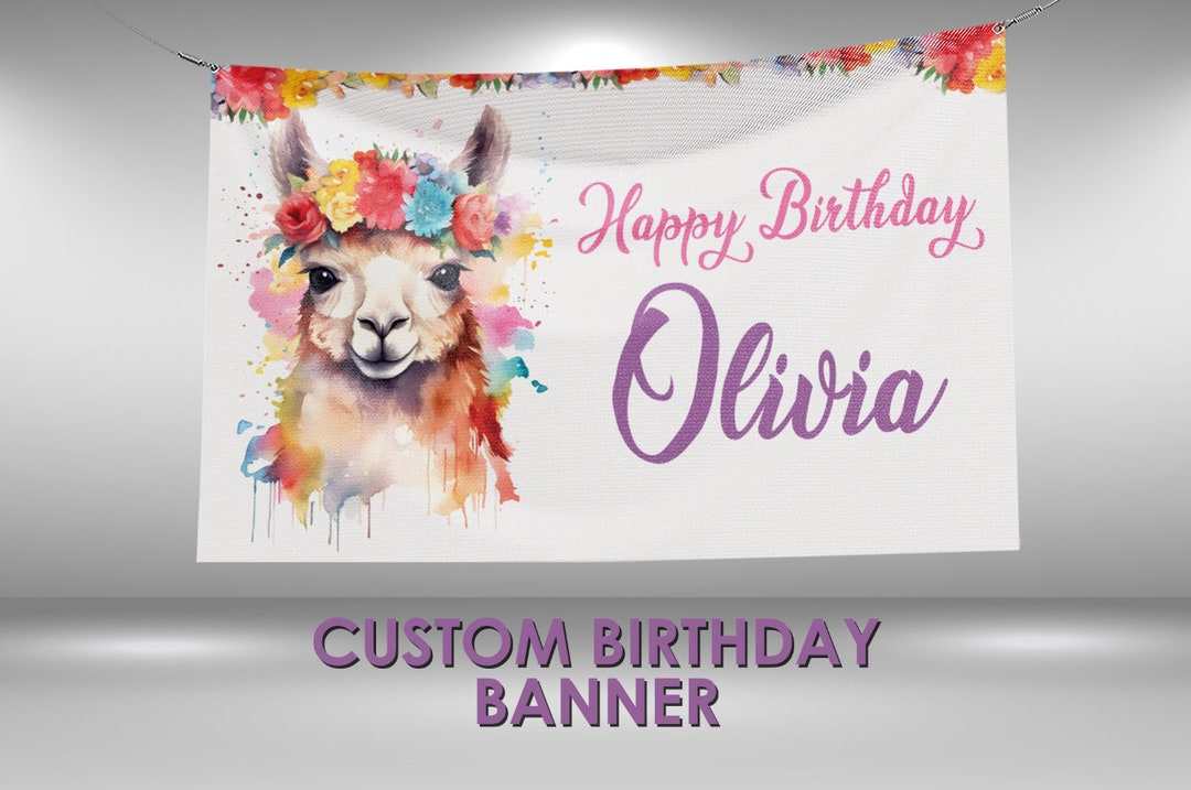Llama Happy Birthday Banner, Backdrop Party Decor, Custom Vinyl Banner ...