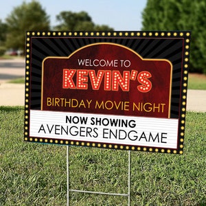 Movie Night Birthday Party Signs, Birthday Custom Sign, Vinyl Banner ...