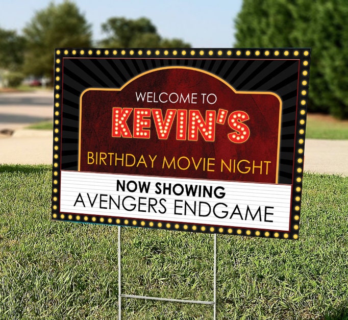 Movie Night Birthday Party Signs, Birthday Custom Sign, Vinyl Banner ...