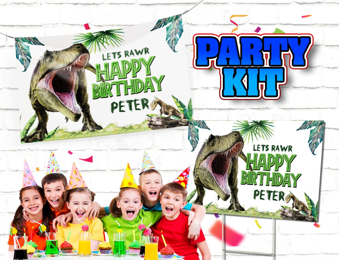 Dinosaur Birthday Banner Printed in Full Color Dinosaur | Etsy