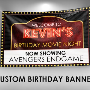 Movie Night Birthday Party Signs, Birthday Custom Sign, Vinyl Banner ...