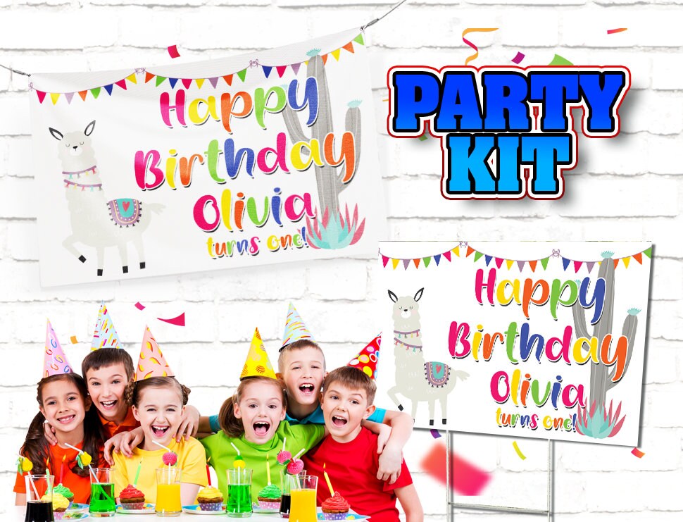 Llama Happy Birthday Banner, Backdrop Party Decor, Custom Vinyl Banner ...