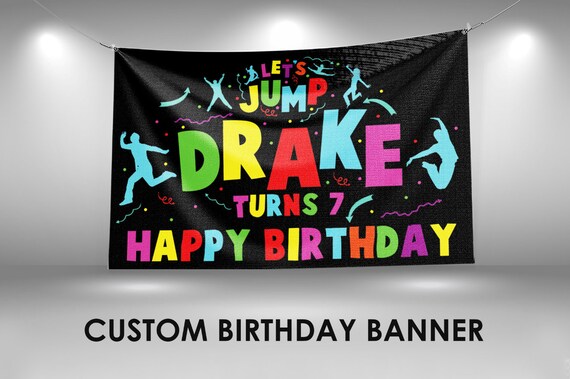 Birthday Party Banner Backdrop Trampoline Birthday Banner - Etsy