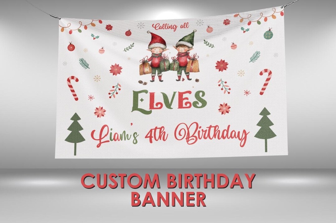 Elf Birthday Banner, Christmas Backdrop Elf Party Decoration, Xmas ...