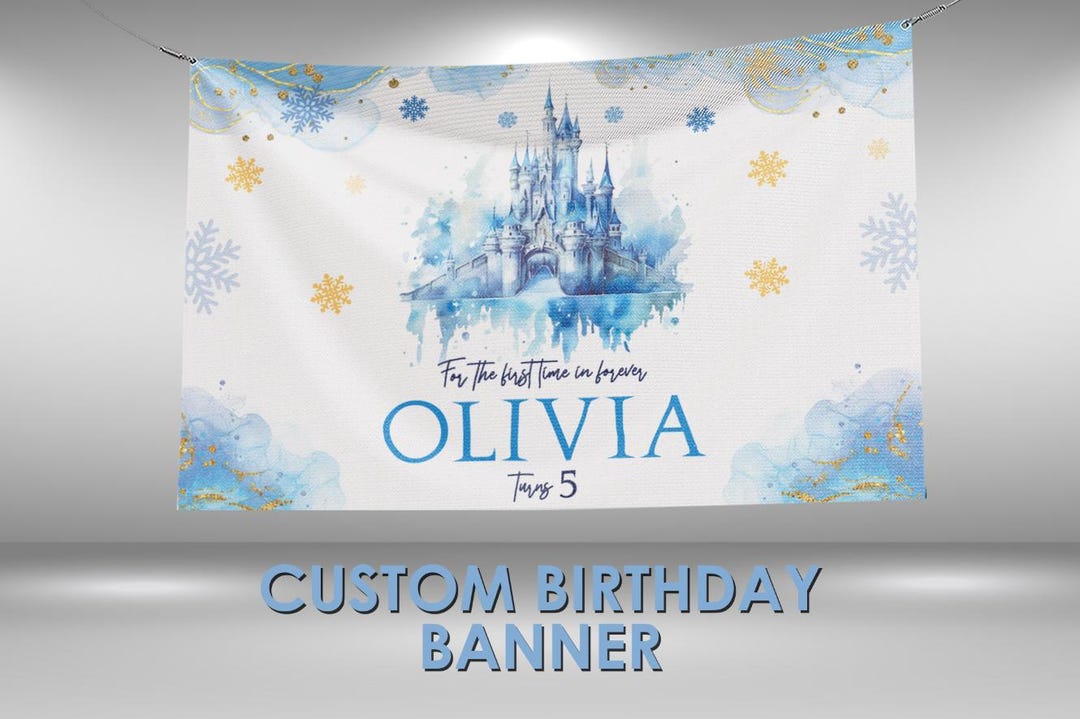 Winter Birthday Banner, Castle Party Custom Vinyl Banner, Winter Theme ...