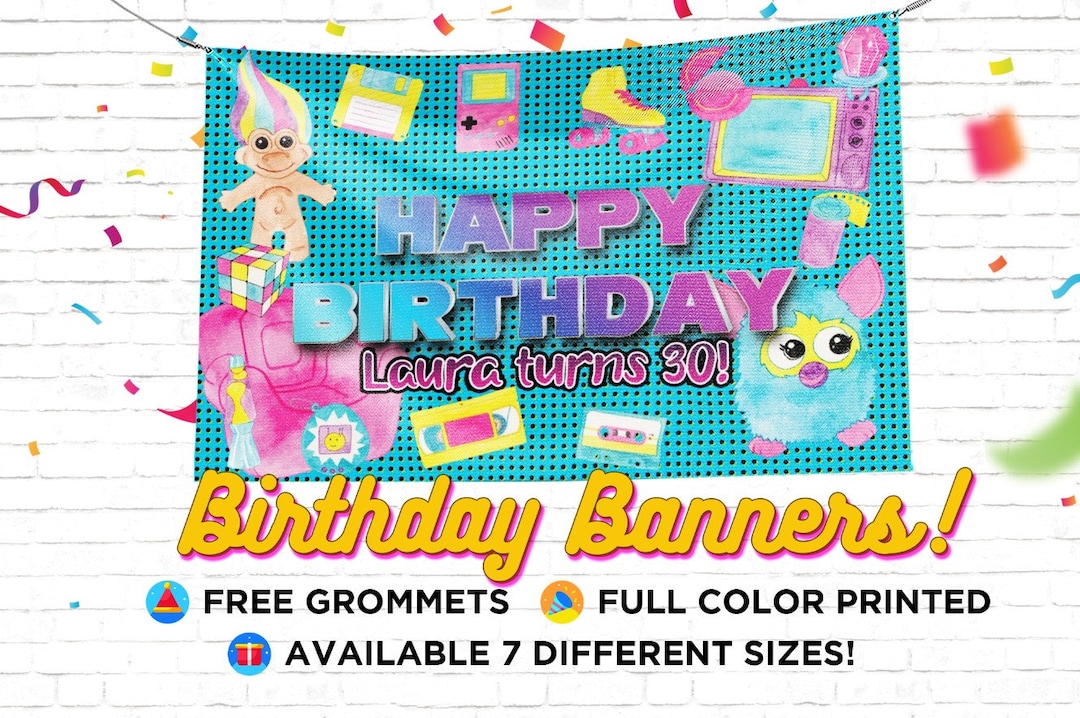 90s Retro Birthday Banner, 90s Custom Party Banners, Retro 90s Vinyl ...