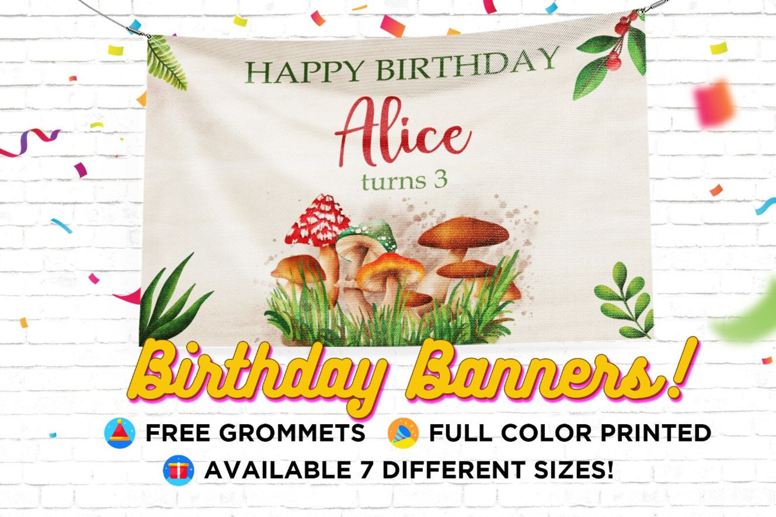 Mushroom Birthday Banner, Mushroom Party Decor, Mushroom Birthday Party ...