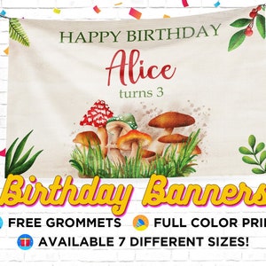 Mushroom Birthday Banner, Mushroom Party Decor, Mushroom Birthday Party ...