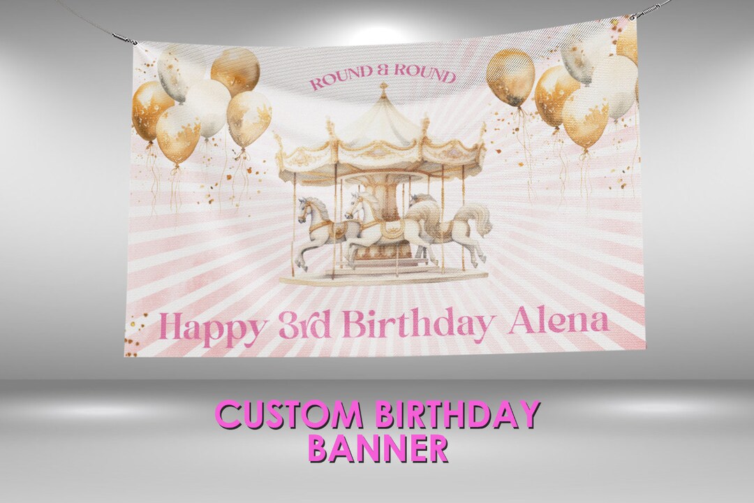 Carousel Birthday Banner, Carousel Horse Party Decorations Vinyl Banner ...