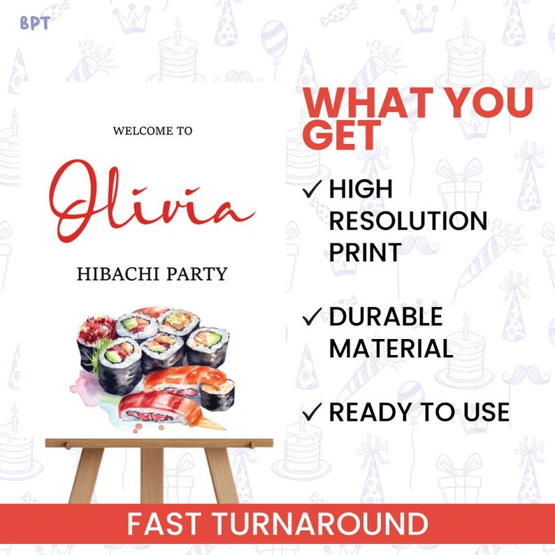 Hibachi Birthday Welcome Sign | Sushi Party Decor | Custom Party Sign ...