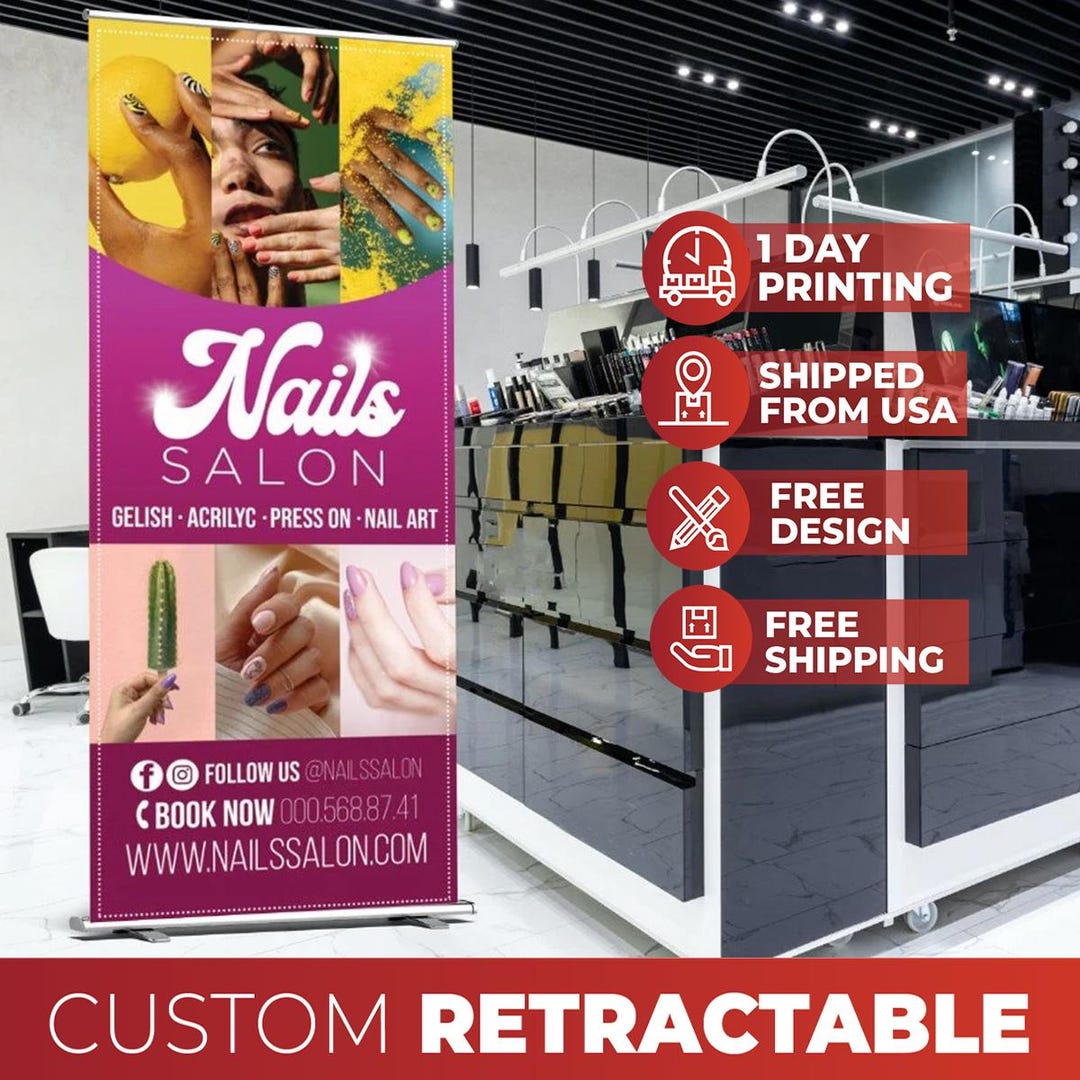 Nails Salon Retractable Banner Sign, Business Stand Banner, Nails Salon ...