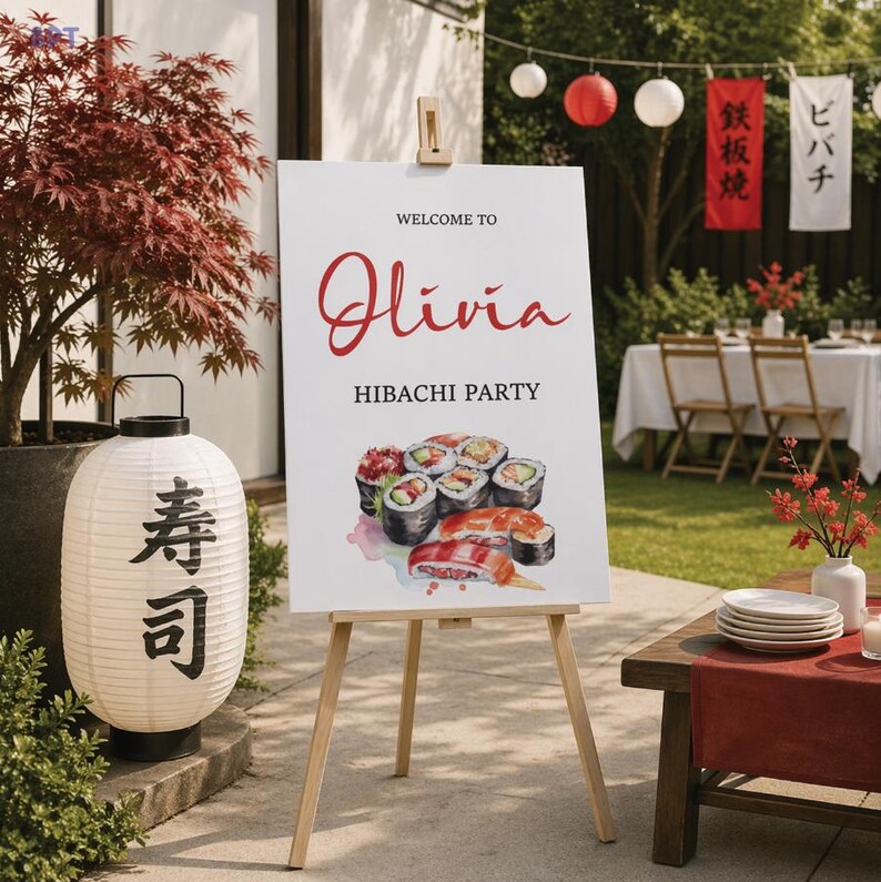 Hibachi Birthday Welcome Sign | Sushi Party Decor | Custom Party Sign ...