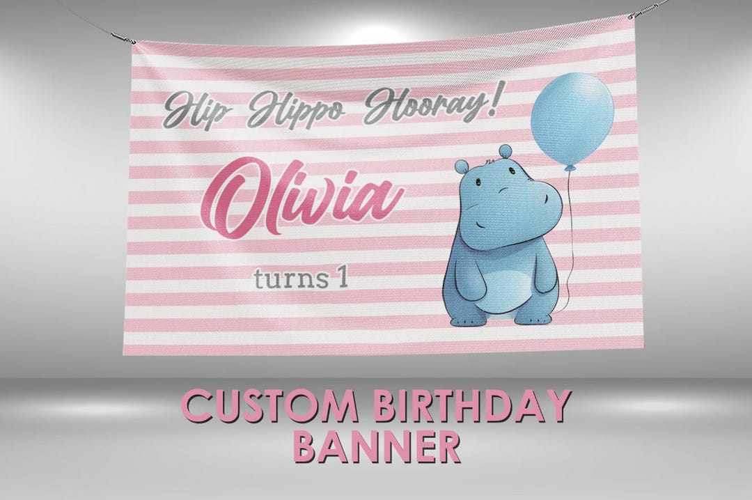 Hippo Birthday Banner, Hippo Party Custom Vinyl Banner, Hippo Theme ...