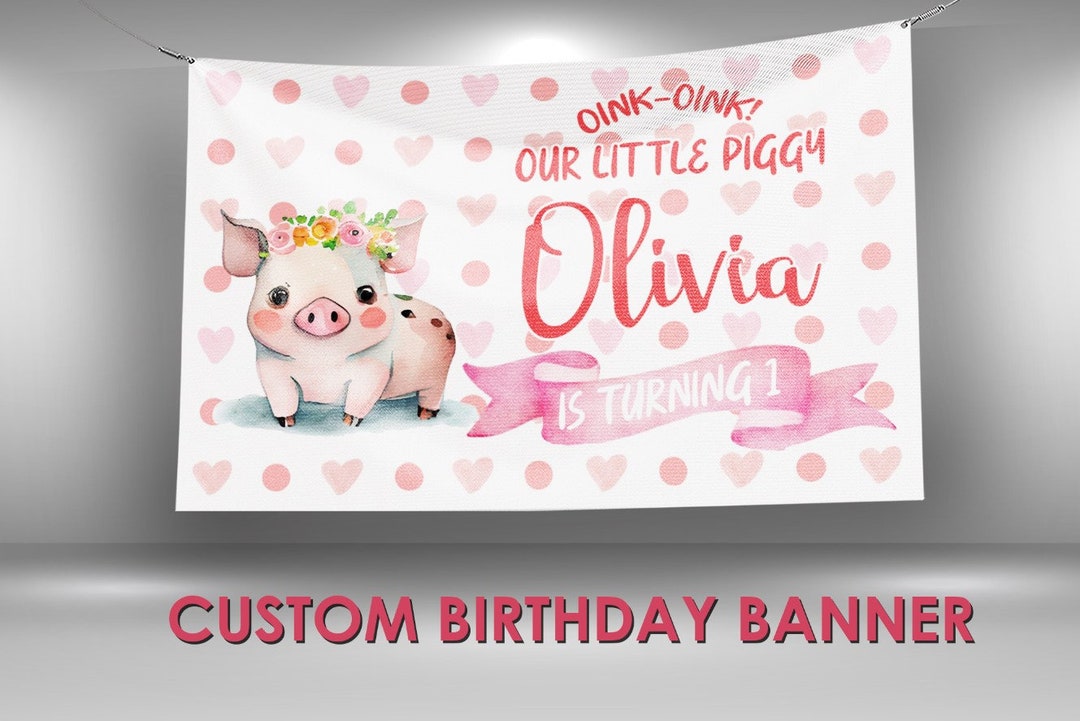 Pig Birthday Banner, Farm Birthday Party Banner, Pig Decor Custom ...
