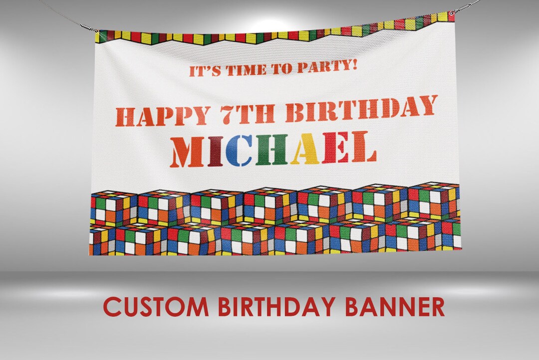 Rubik Birthday Vinyl Banner, Rubik Cube Decorations Birthday Party ...