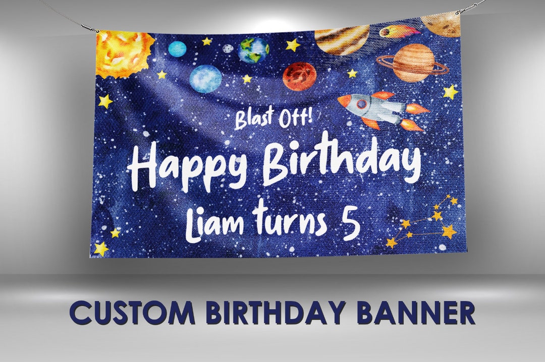 Solar System Birthday Banner, Solar System Party Decor, Blast off ...