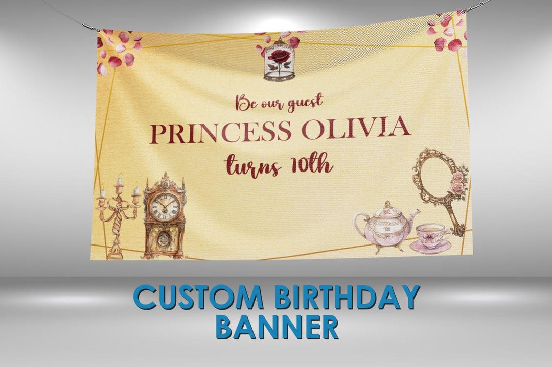 Princess Birthday Banner, Princess Party Custom Vinyl Banner, Princess ...