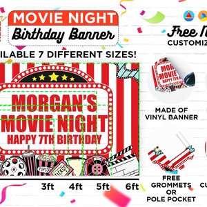 Movie Night Birthday Banner, Outdoor Cinema Party Decor, Personalized ...