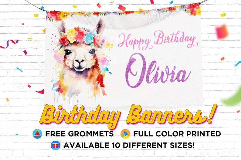 Llama Happy Birthday Banner, Backdrop Party Decor, Custom Vinyl Banner ...