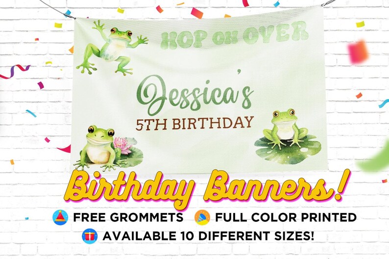 Frog Birthday Banner, Frog Party Custom Vinyl Banner, Frog Theme Party ...