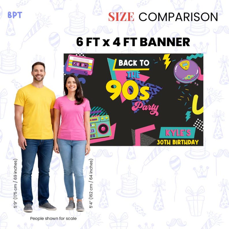 Super 90s Retro Party Banner Printed in Full Color, Personalized ...