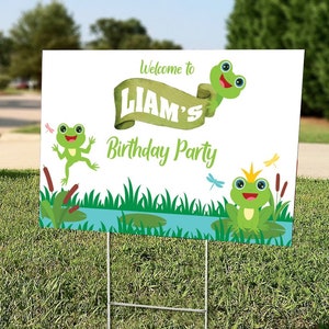 Frog Birthday Banner, Frog Party Birthday Vinyl Banner, Frog Custom ...