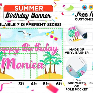 Summer Birthday Banner, Summer Party Decor, Personalized Name, Vinyl ...