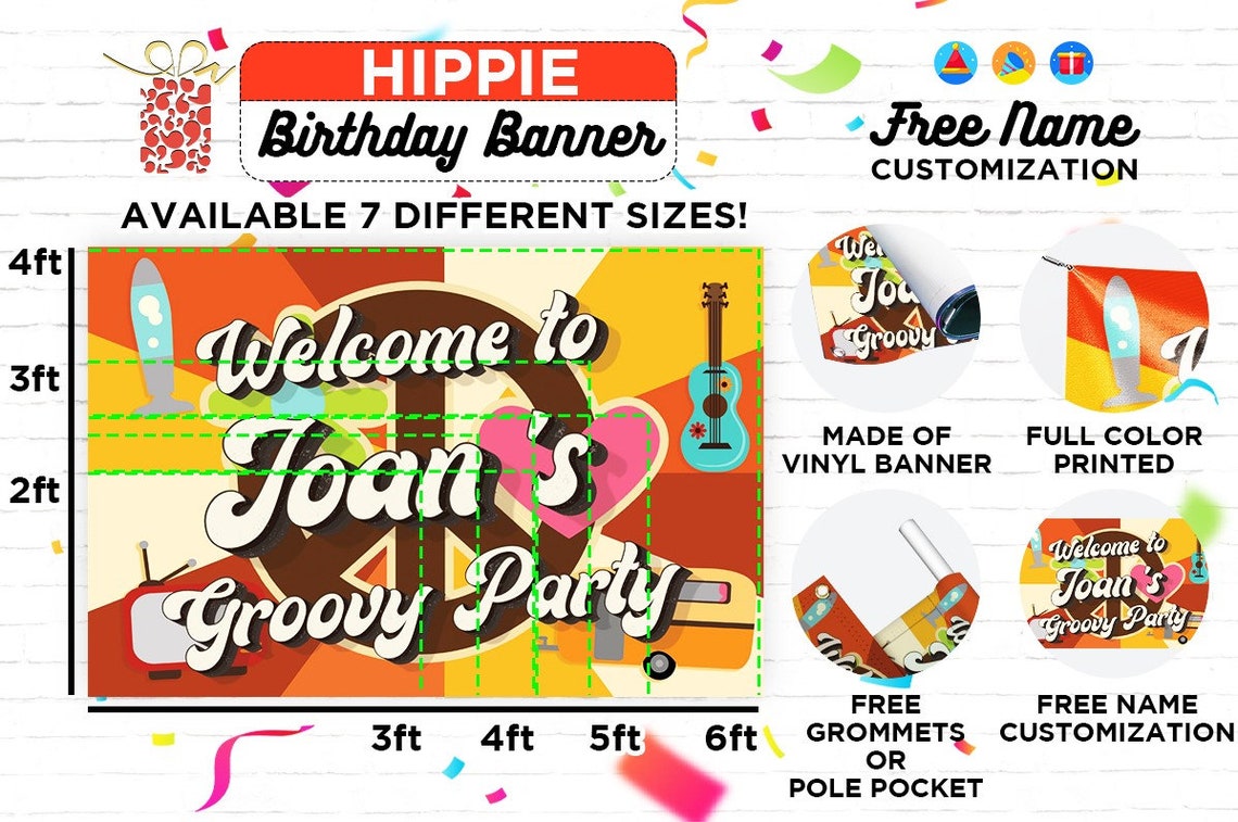 Hippie Birthday Party Kids Signs, Birthday Custom Sign, Vinyl Banner ...