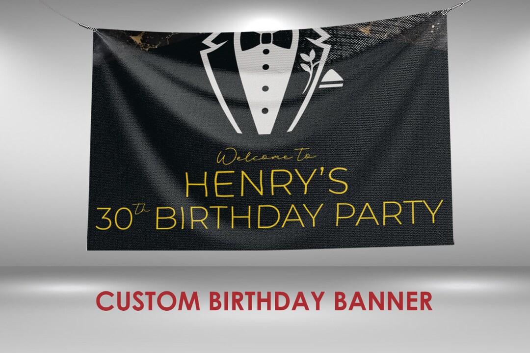 Tuxedo Birthday Banner, Suit Birthday Sign Black and Gold Decorations ...